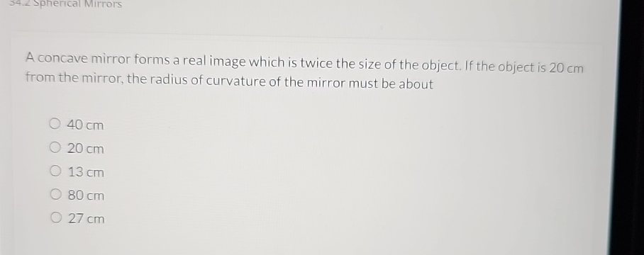 Solved 34.2 ﻿spherical MirrorsA concave mirror forms a real | Chegg.com