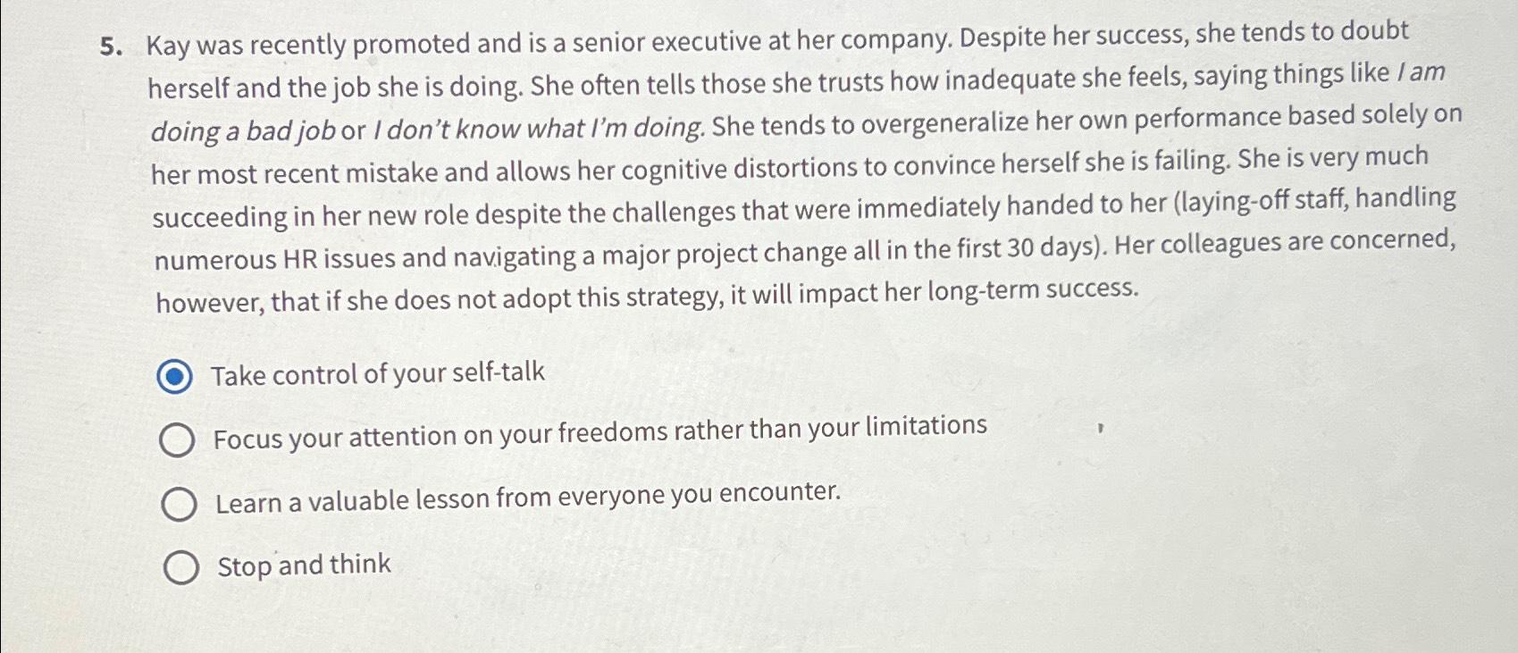 Solved Kay was recently promoted and is a senior executive | Chegg.com