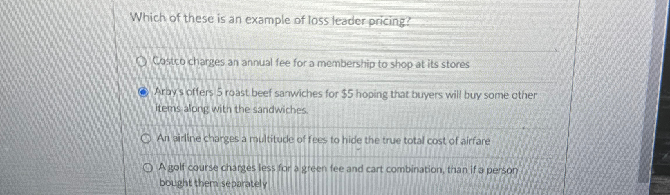 Solved Which of these is an example of loss leader | Chegg.com
