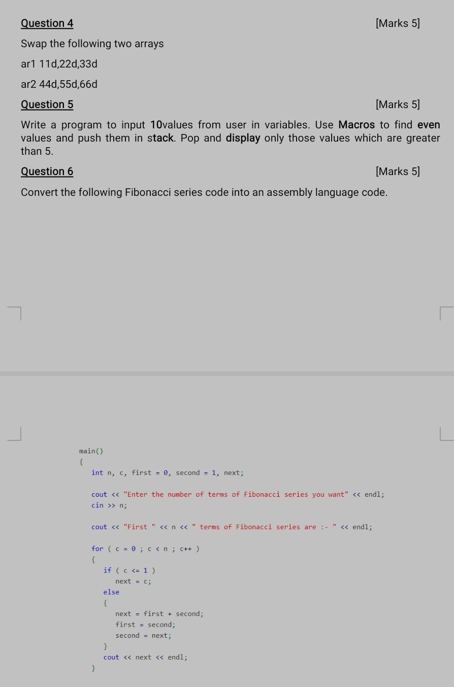 Solved Question 4 [Marks 5] Swap the following two arrays | Chegg.com
