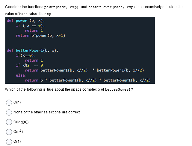 Solved Consider the functions power (base, ﻿exp) ﻿and | Chegg.com