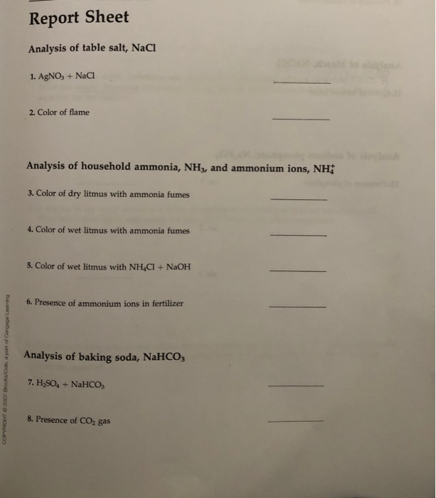 Solved Report Sheet Analysis of table salt, NaCl 1. AgNO3 + | Chegg.com