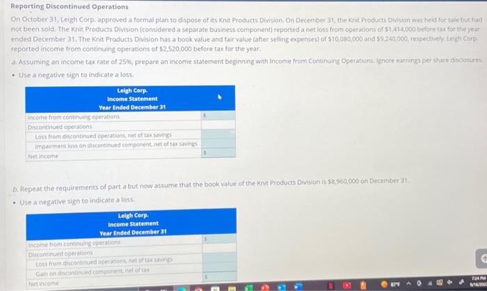 Solved Reporting Discontinued Operations On October 31, | Chegg.com