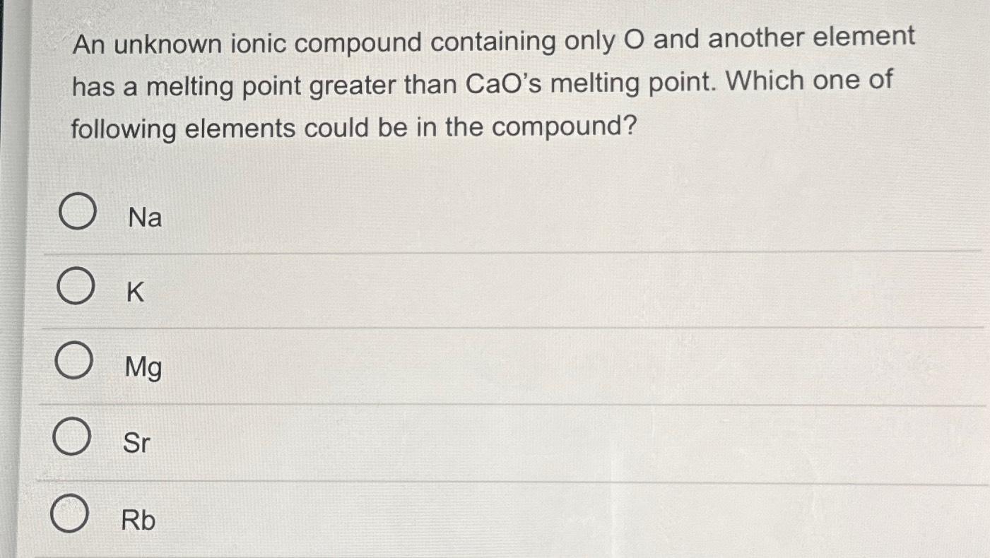 Solved An unknown ionic compound containing only O ﻿and | Chegg.com