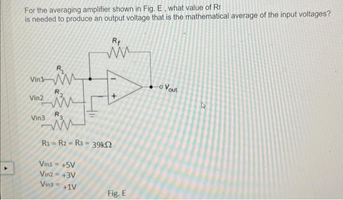Solved For the averaging amplifier shown in Fig. E, what | Chegg.com