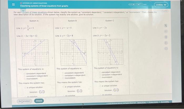 Solved OSYSTEMS OF LINEAR EQUATIONS Classifying systems of | Chegg.com