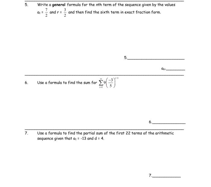 Solved 5. Write a general formula for the nth term of the | Chegg.com