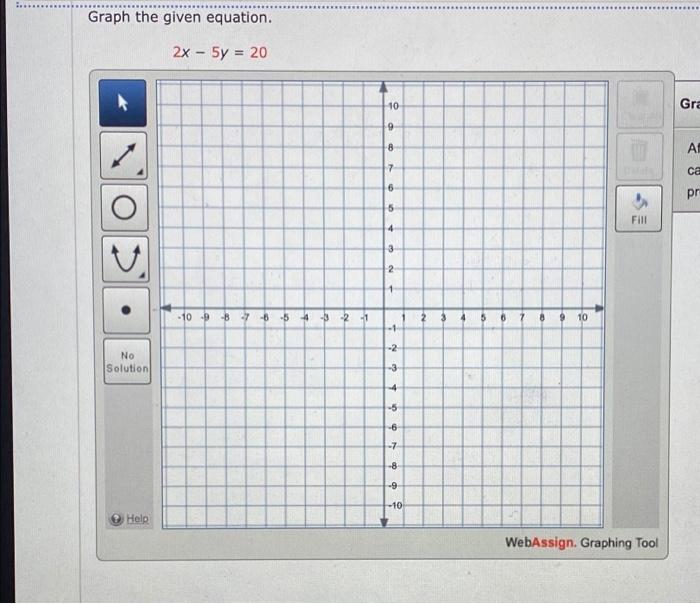 Solved Graph the given equation. 2x - 5y = 20 10 Gre 9 8 A 7 | Chegg.com