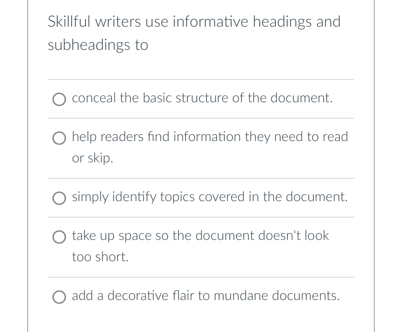 Solved Skillful writers use informative headings and | Chegg.com