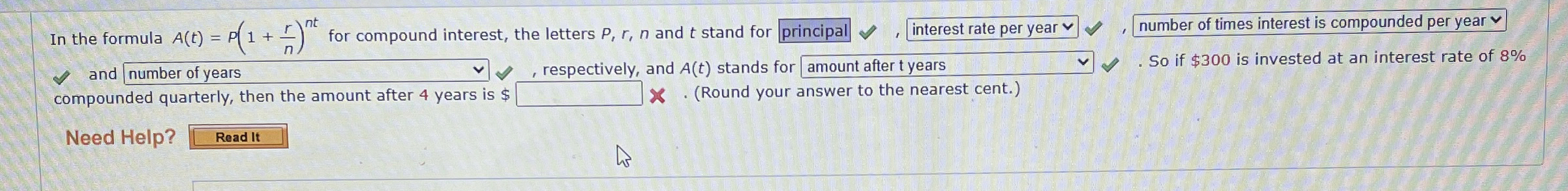 Solved In the formula A(t)=P(1+r/n)^nt for compund interest. | Chegg.com