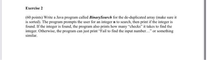 Solved 60 Points Write A Java Program Called Binarysearch
