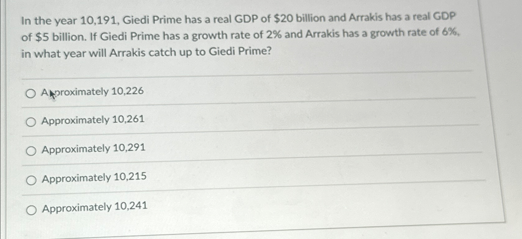 Solved In the year 10,191 , ﻿Giedi Prime has a real GDP of | Chegg.com