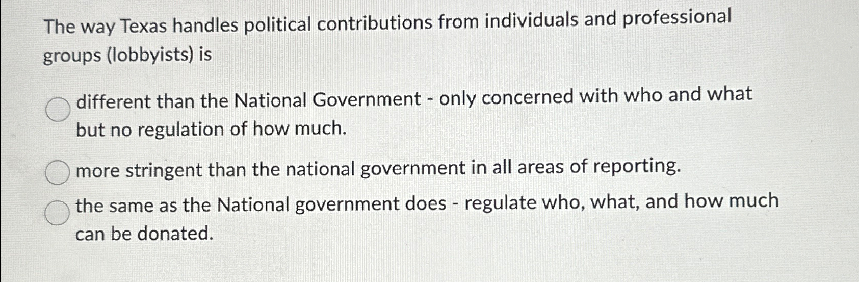 Solved The way Texas handles political contributions from | Chegg.com