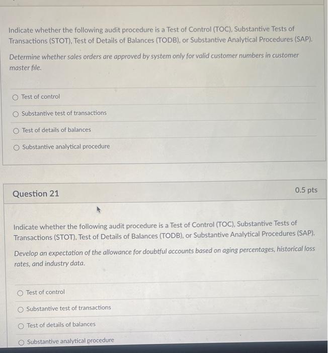 Solved Indicate whether the following audit procedure is a | Chegg.com