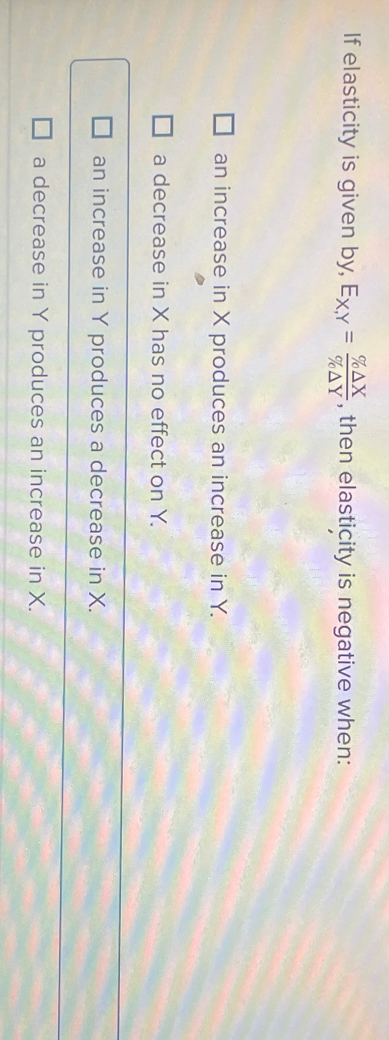 Solved If elasticity is given by, Ex,Y=%Δx%ΔY, ﻿then | Chegg.com