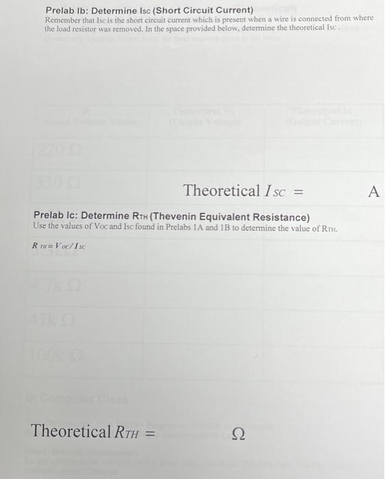 Solved Prelab II: Theoretical Calculations (To be completed | Chegg.com