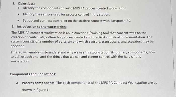 1. Objectives: - Identify the components of Festo MPS | Chegg.com