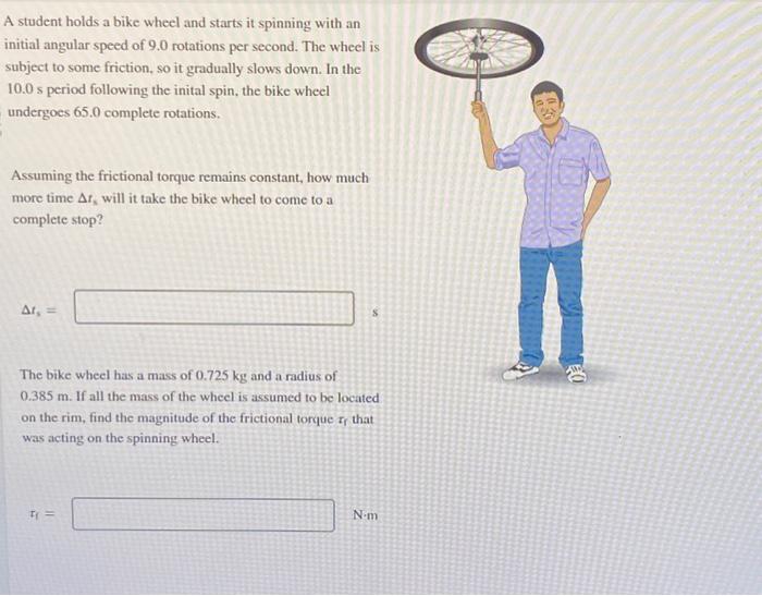 Solved A student holds a bike wheel and starts it spinning | Chegg.com