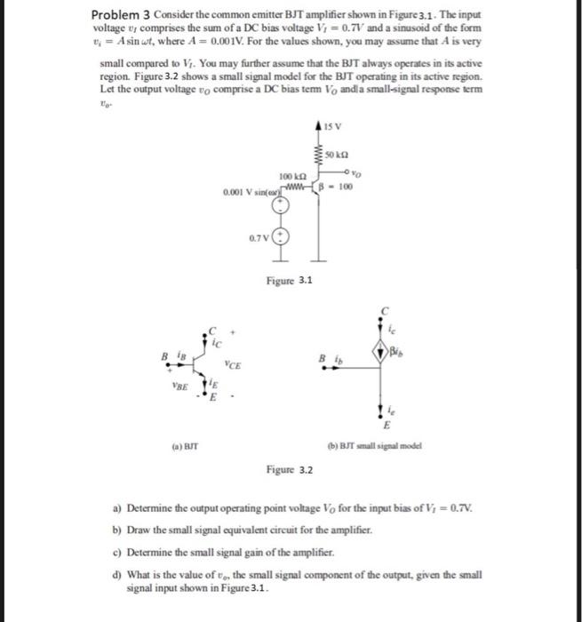 Solved Problem 3 Consider the common emitter BJT amplifier | Chegg.com
