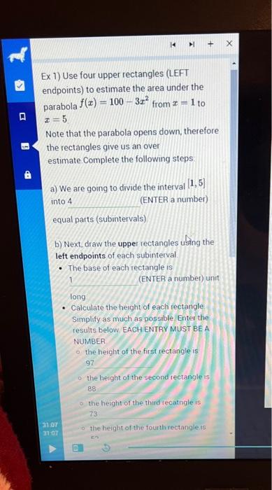 Solved 14 + х od? D Ex 1) Use four upper rectangles (LEFT | Chegg.com
