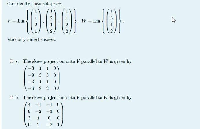 Solved Consider the linear subspaces | Chegg.com