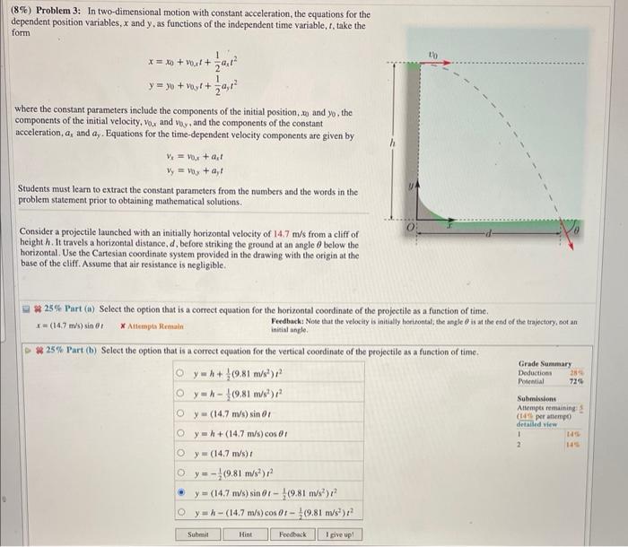 Solved (8\%) Problem 3: In two-dimensional motion with | Chegg.com