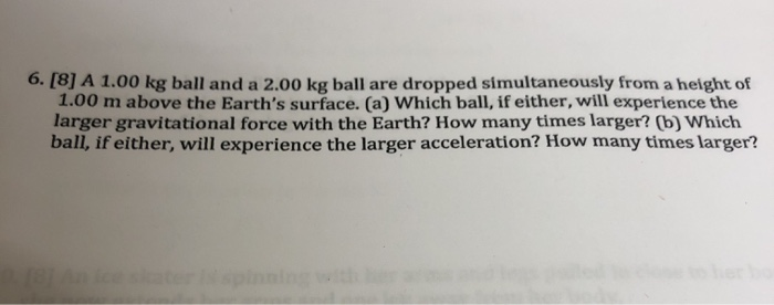 Solved 6. [8] A 1.00 kg ball and a 2.00 kg ball are dropped | Chegg.com