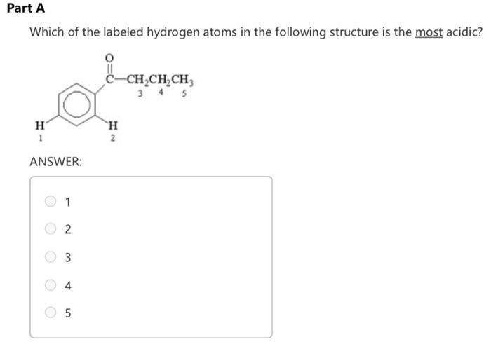 Solved Part A Which of the labeled hydrogen atoms in the | Chegg.com