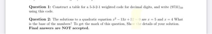 Solved Question 1: Construct a table for a 5-3-2-1 weighted | Chegg.com