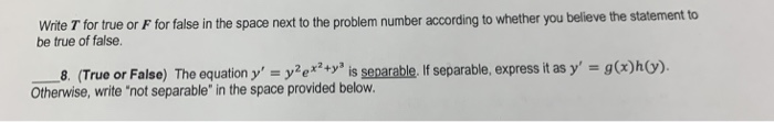 Solved Write T for true or F for false in the space next to | Chegg.com