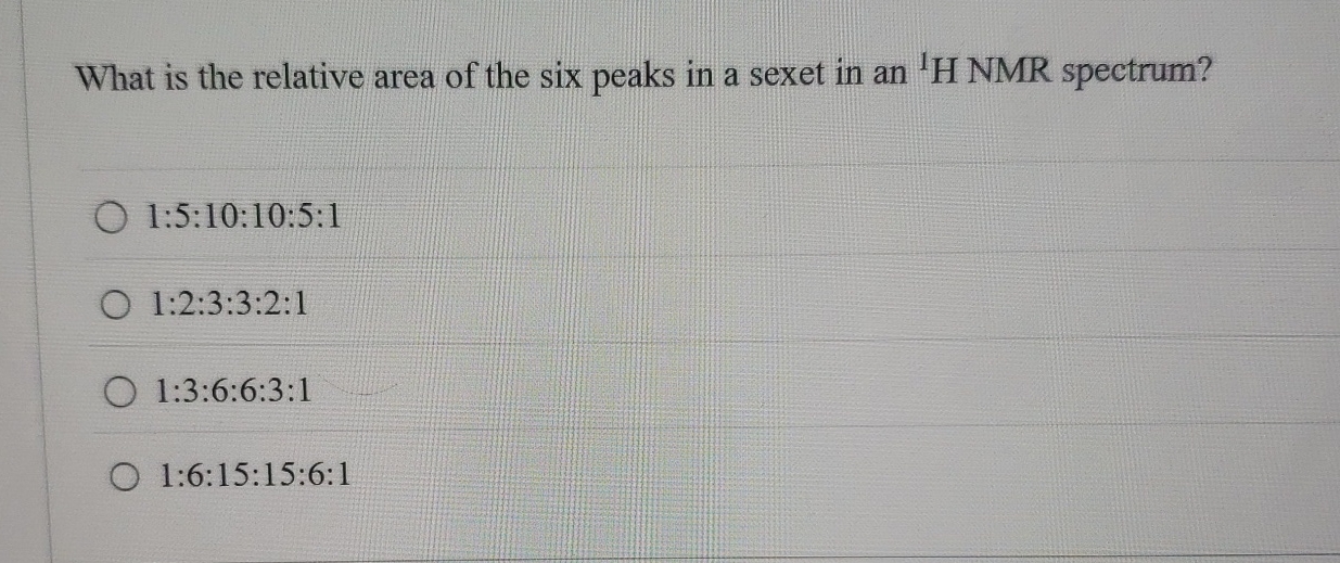 Solved What is the relative area of the six peaks in a sexet | Chegg.com