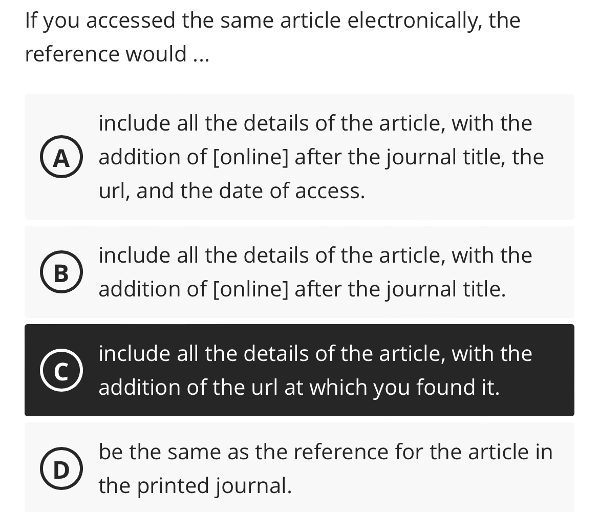Solved If you accessed the same article electronically, the | Chegg.com