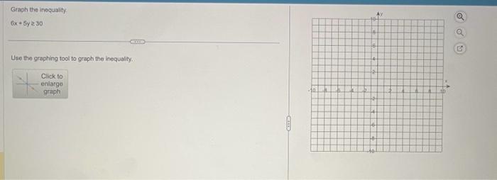 Solved Graph the inequality. 6x+5y≥30 Use the graphing tool | Chegg.com