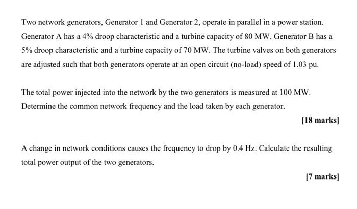 Solved Two network generators, Generator 1 and Generator 2, | Chegg.com