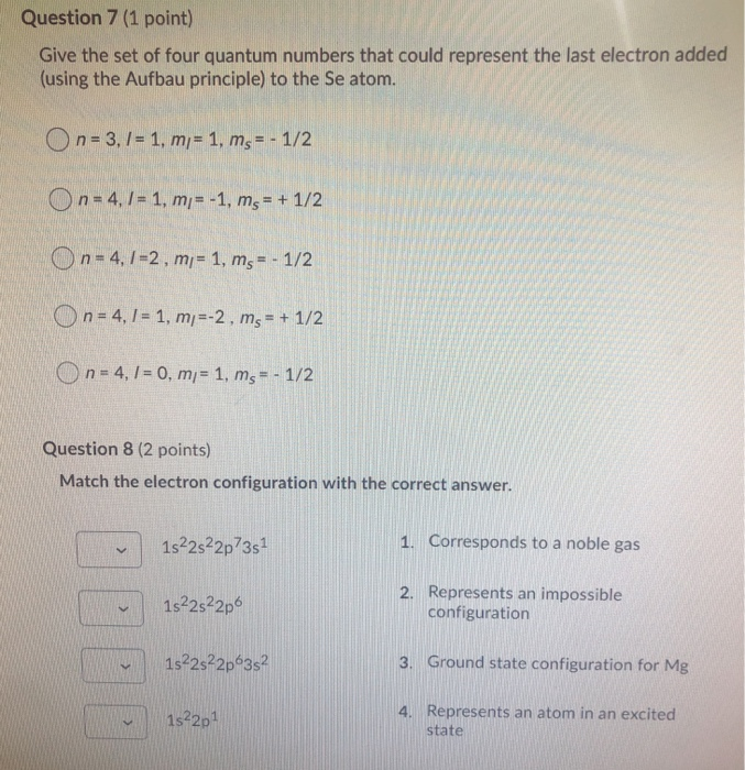 Solved Question 7 (1 point) Give the set of four quantum | Chegg.com