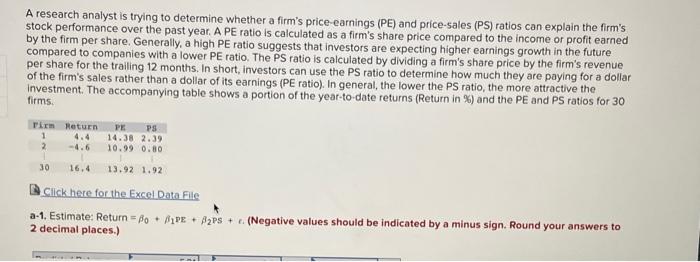 Solved A research analyst is trying to determine whether a | Chegg.com