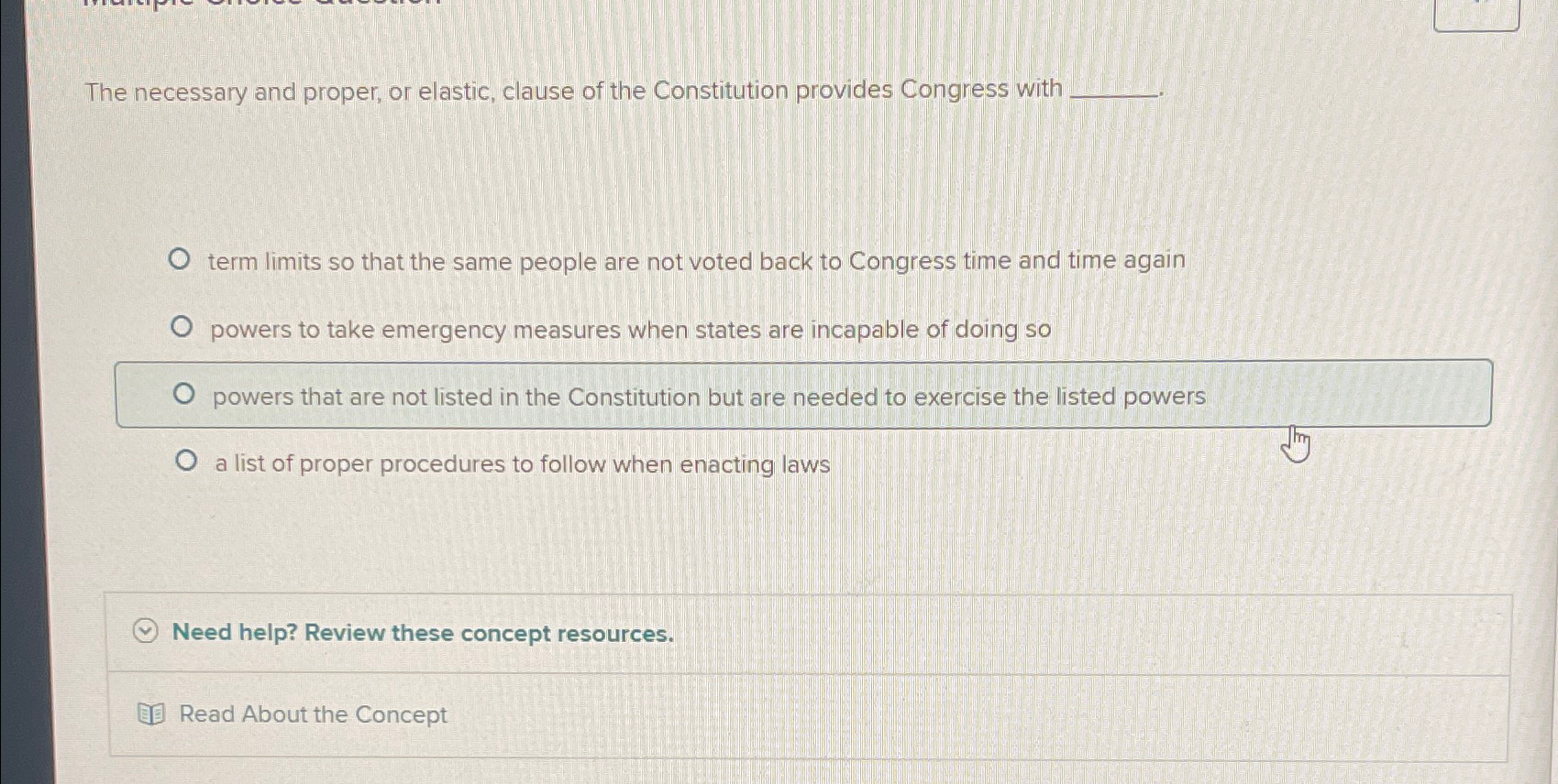 Solved The necessary and proper, or elastic, clause of the | Chegg.com