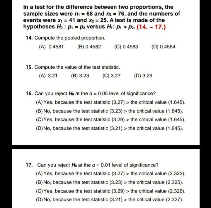 Solved In a test for the difference between two proportions, | Chegg.com