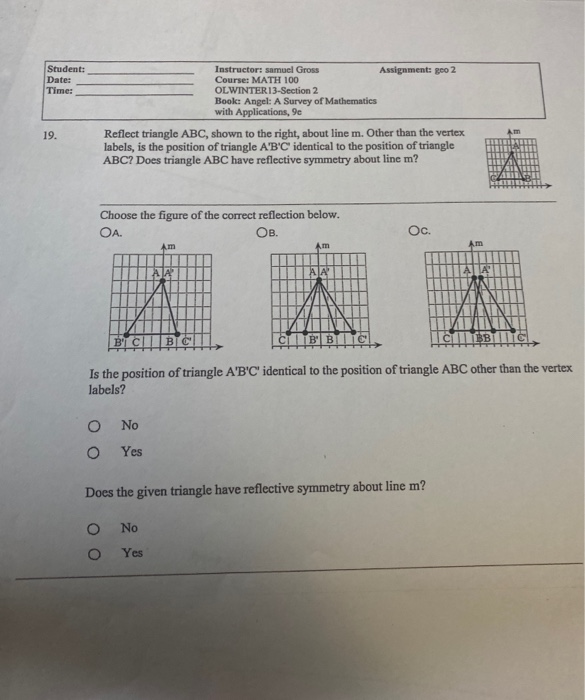 Solved Student: Date: Time: Instructor samuel Gross | Chegg.com