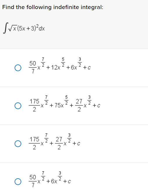 Find the following indefinite | Chegg.com