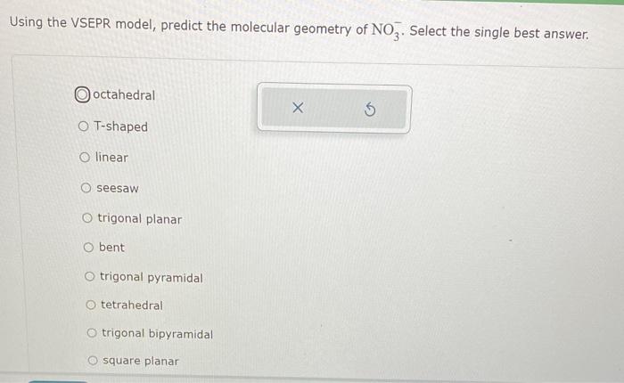 Solved Using the VSEPR model, predict the molecular geometry | Chegg.com
