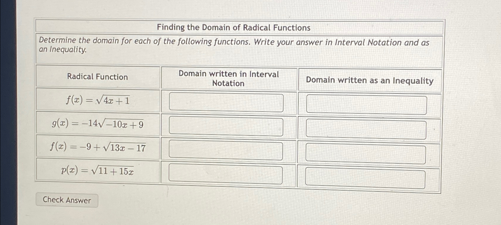 Solved Finding the Domain of Radical FunctionsDetermine the | Chegg.com