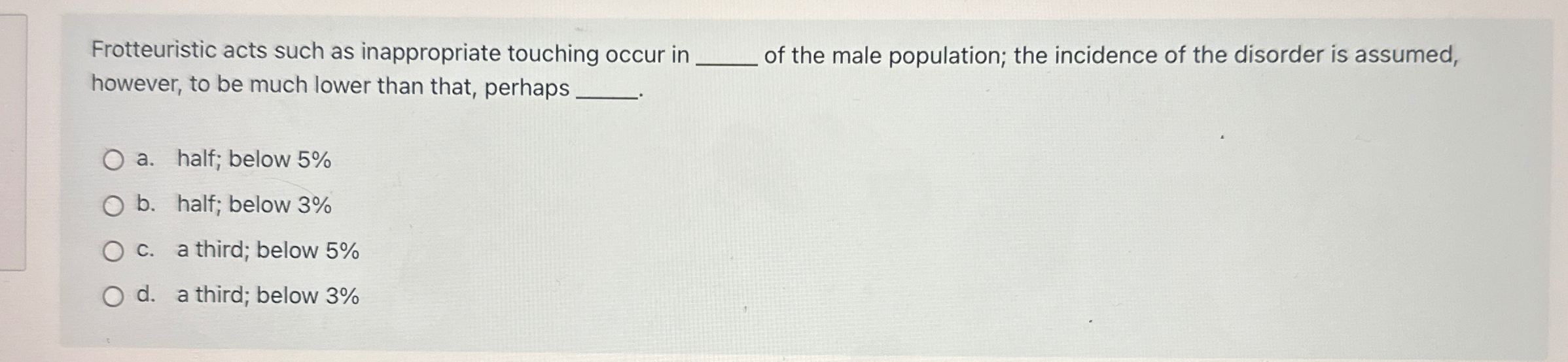 Solved Frotteuristic acts such as inappropriate touching | Chegg.com