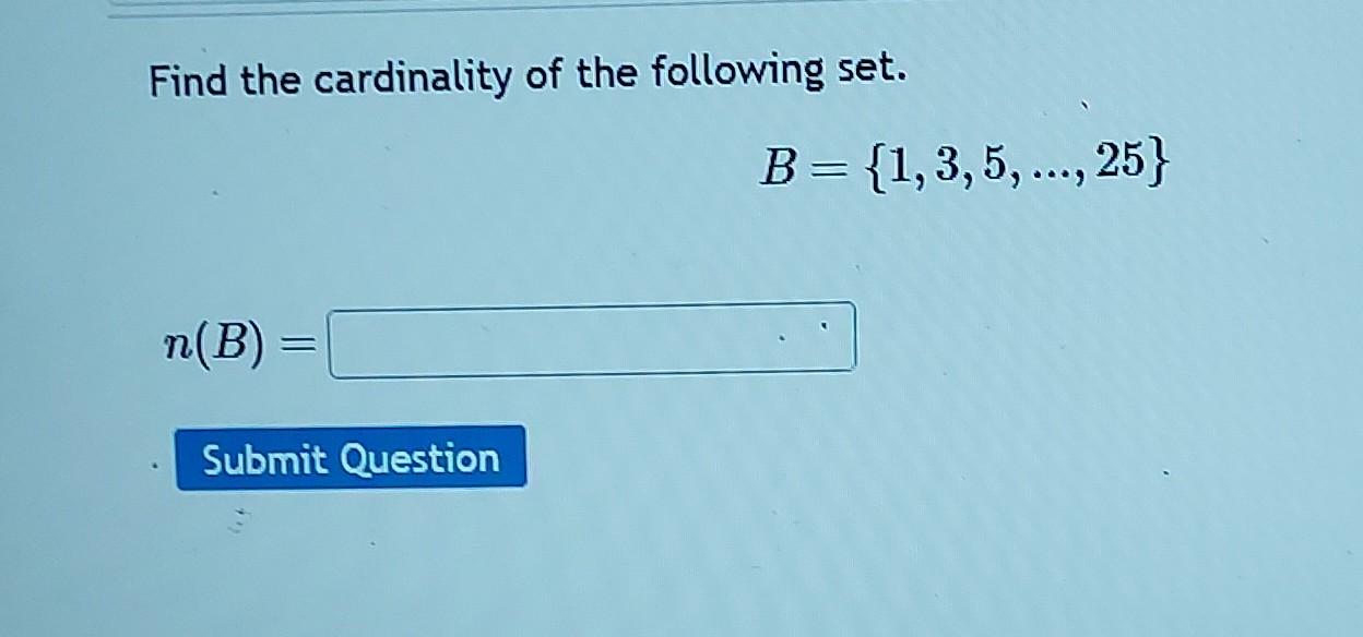 Solved Find the cardinality of the following set. | Chegg.com