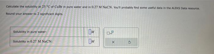 Solved Calculate the solubility at 25∘C of CuBr in pure | Chegg.com