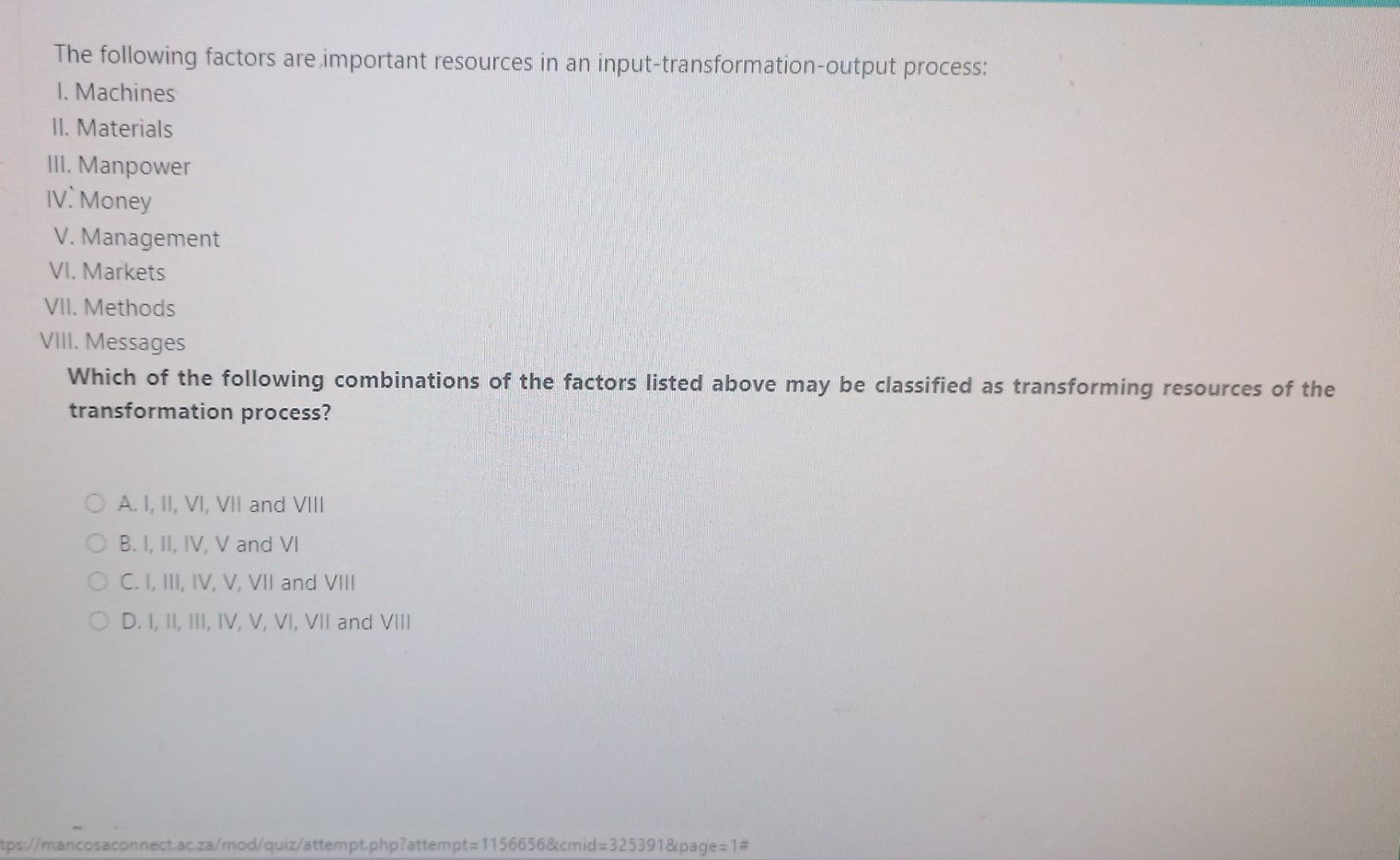 Solved The following factors are important resources in an | Chegg.com