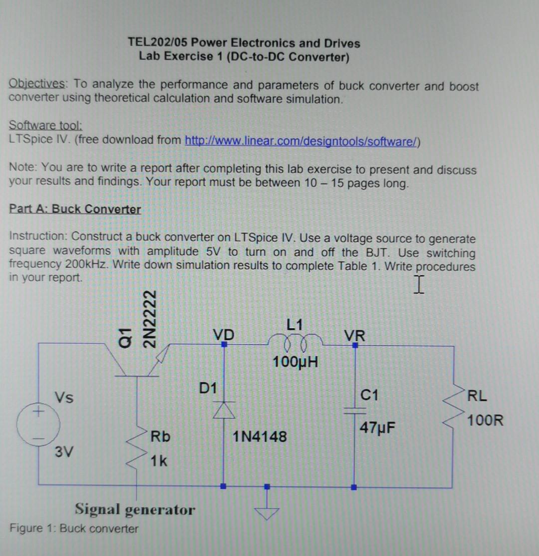 Solved TEL202/05 Power Electronics and Drives Lab Exercise 1 | Chegg.com