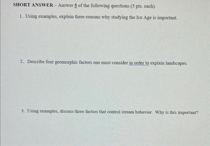SHORT ANSWER - Answer 5 of the following questions (5 | Chegg.com