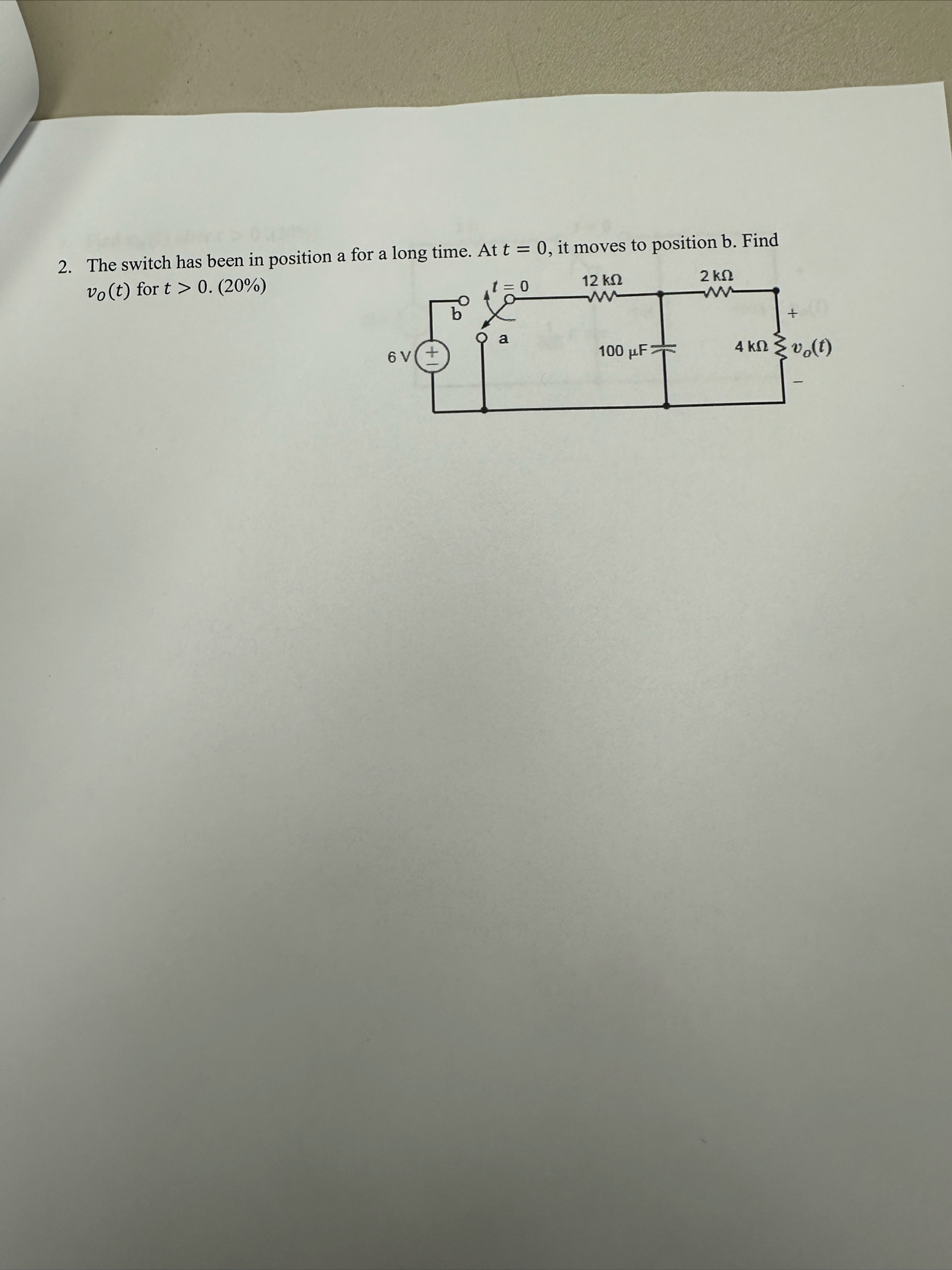 Solved The switch has been in position a for a long time. At | Chegg.com