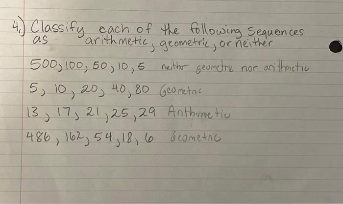 Solved 4.) Classify each of the following Sequences | Chegg.com